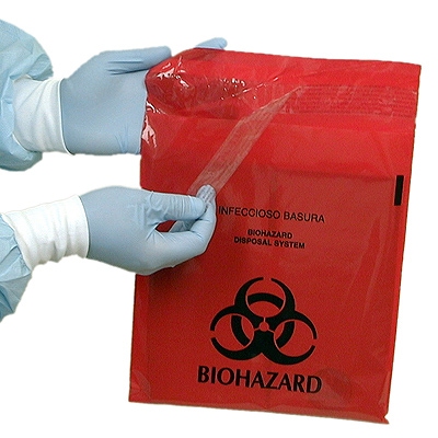 Red Biohazard Waste Stick-On Disposal Bags | Masune First Aid & Safety