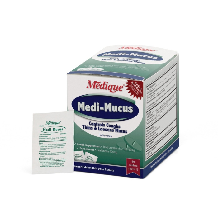 Medique Medi-Mucus Tablets - 50 per Box | Masune First Aid & Safety Medique Medi-Mucus Tablets - 50 per Box | Masune First Aid & Safety