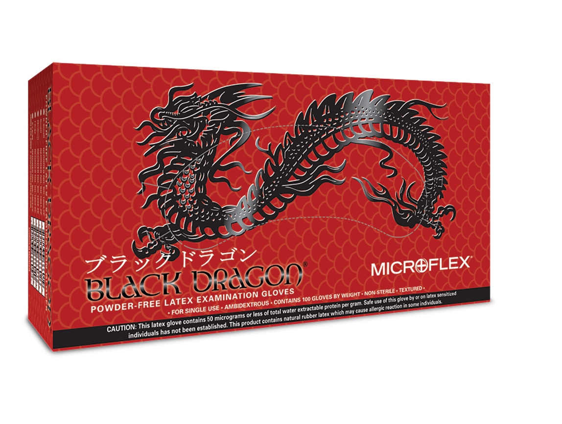 Microflex Black Dragon Powder Free Latex Gloves | Durable Protection ...